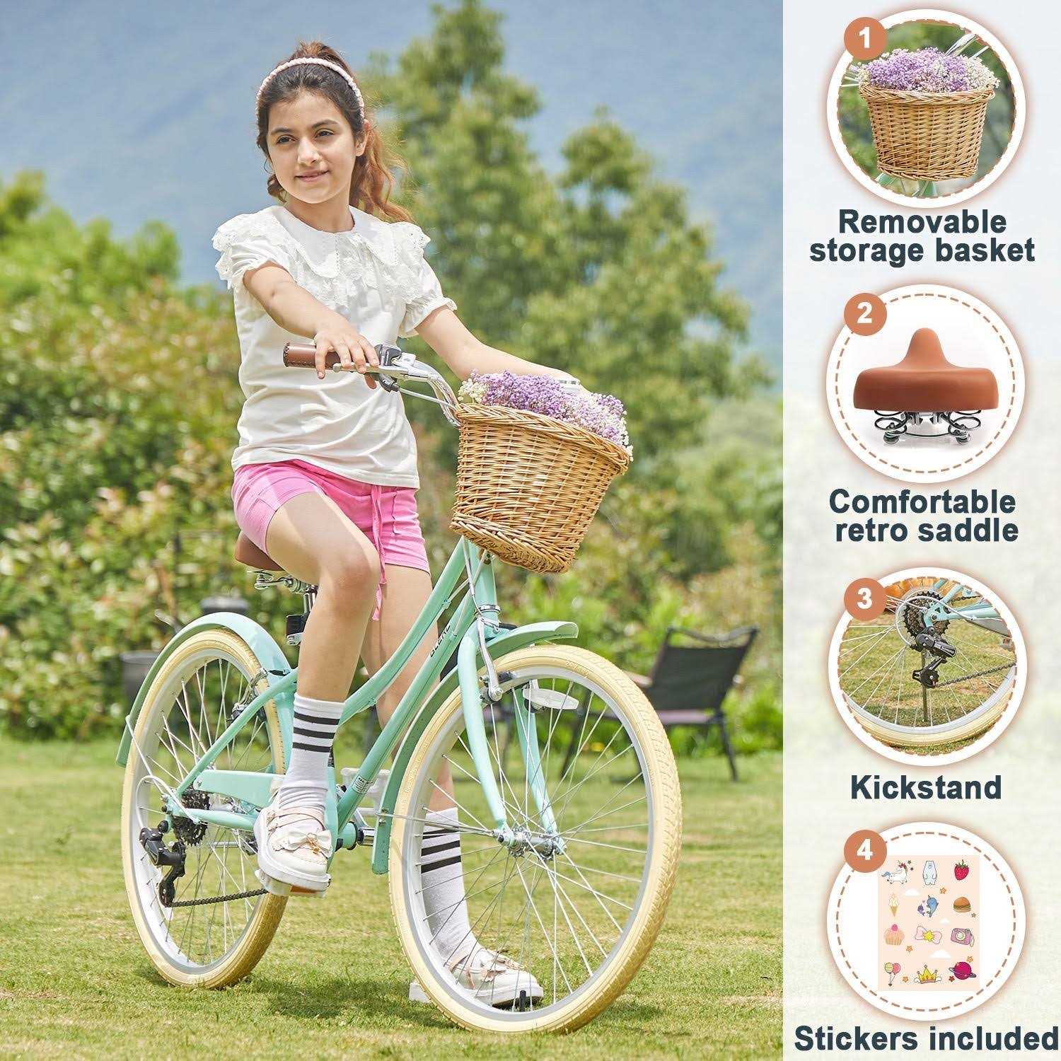 Glerc 24 Girls Cruiser Bike 6-Speed Cruiser Women's Hybird Bicycle fo ...