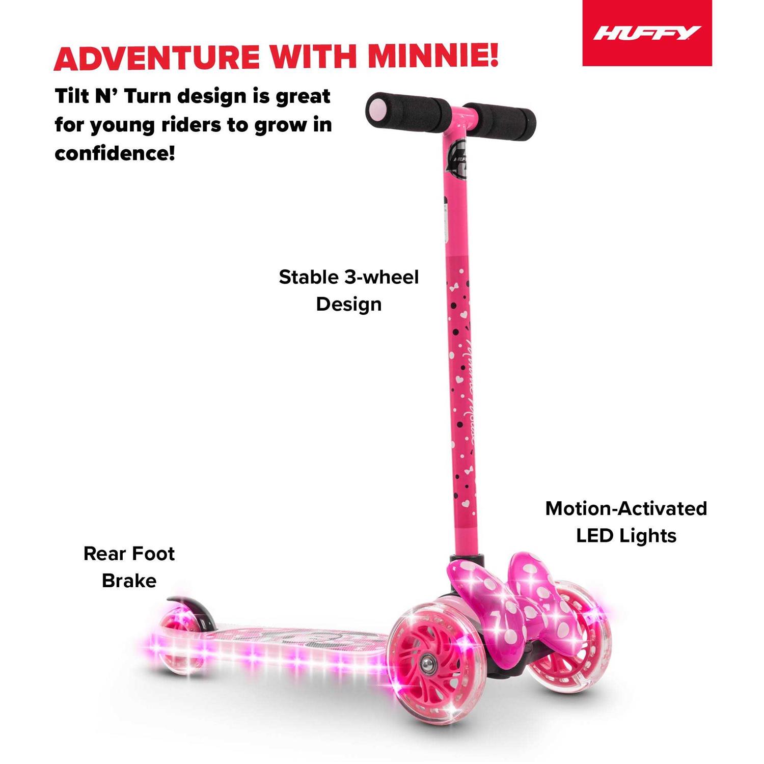 Disney Minnie 3-Wheel Lights and Sounds Tilt n' Turn Scooter for Girls ...