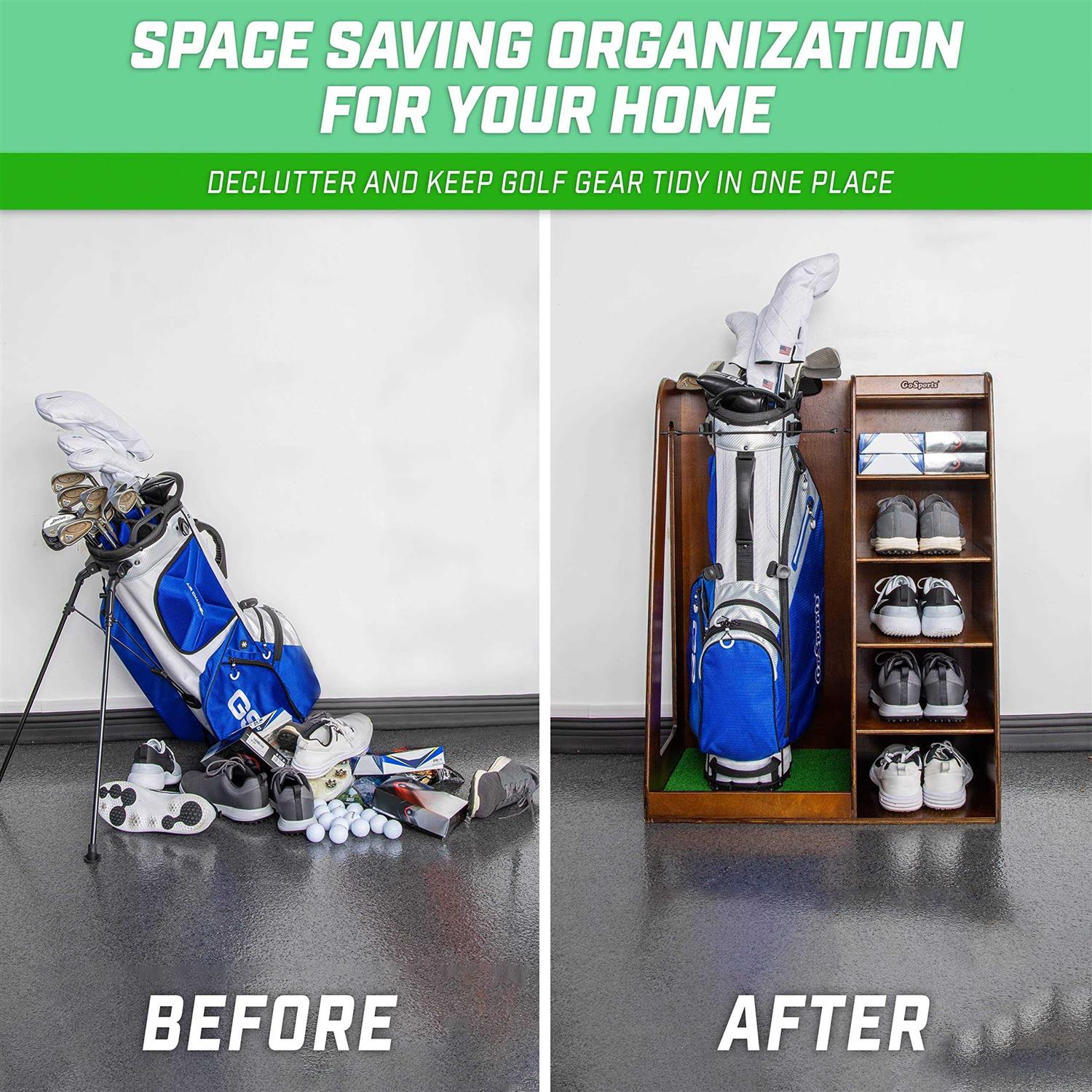 GoSports Premium Wooden Golf Bag Organizer and Storage Rack - Sports ...