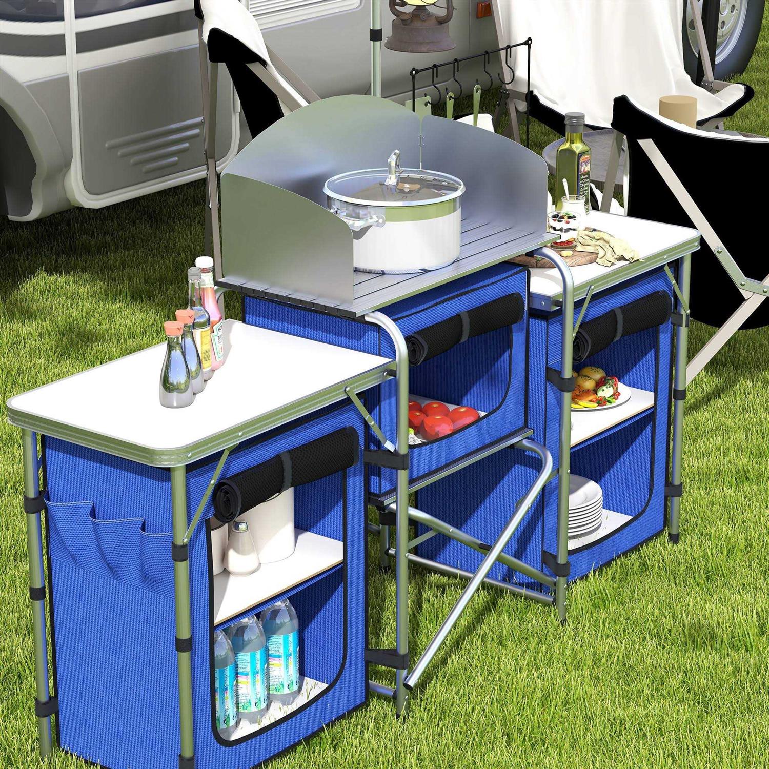 Outsunny Camping Kitchen Table Portable Folding Camp Kitchen - Sports ...