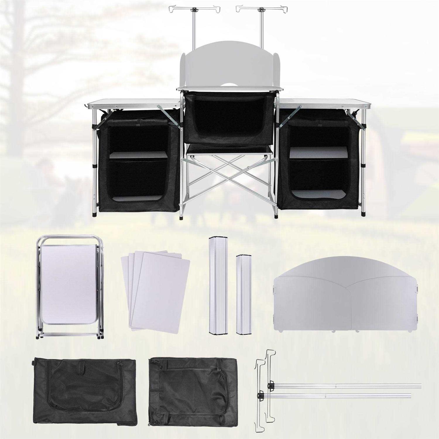 Seeutek Aluminum Portable Outdoor Camping Kitchen Table with Windscreen ...