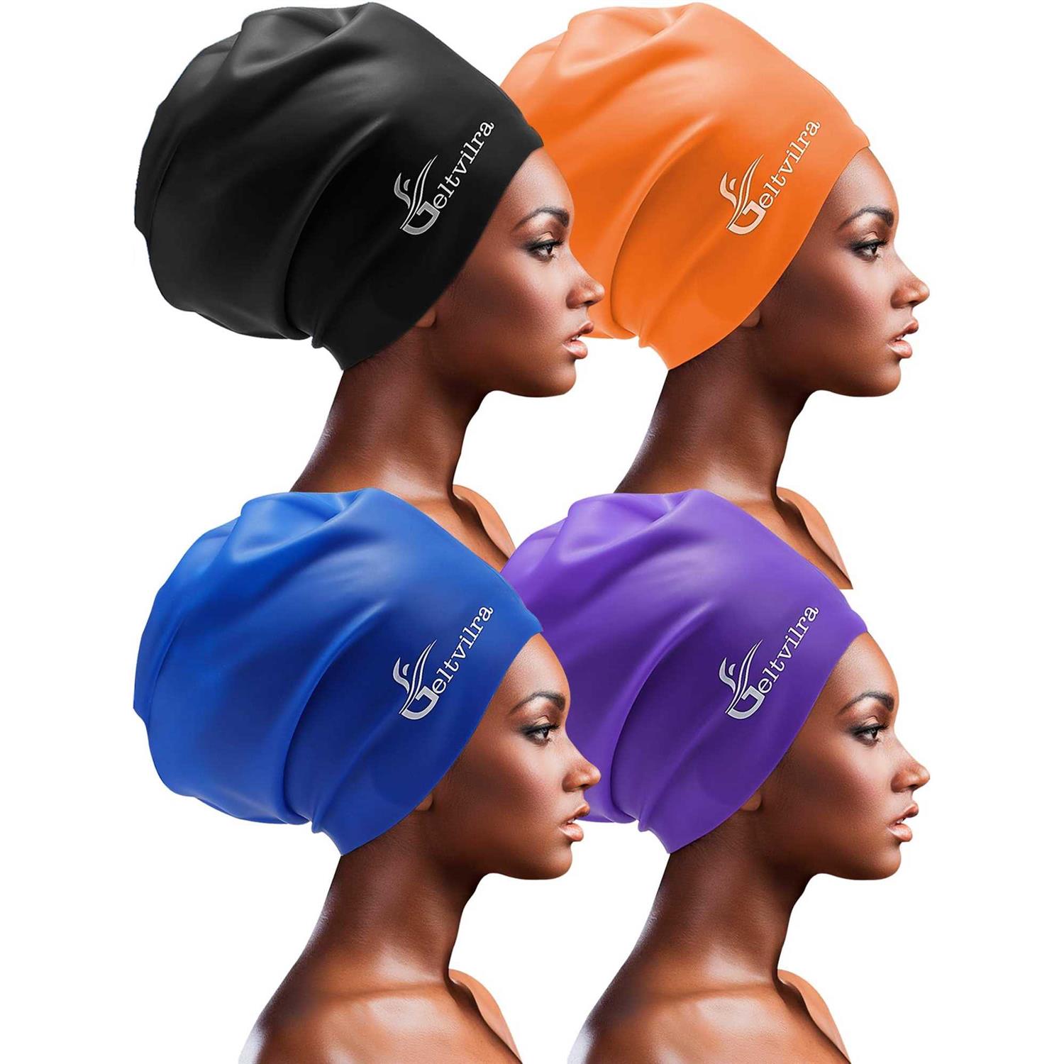 Extra Large Swim Swimming Cap for Braids and Dreadlocks Long Hair Black ...