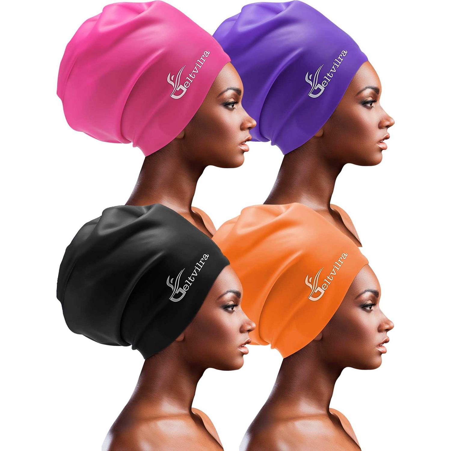 Extra Large Swim Swimming Cap for Braids and Dreadlocks Long Hair Black Women Men Girls Silicone ...