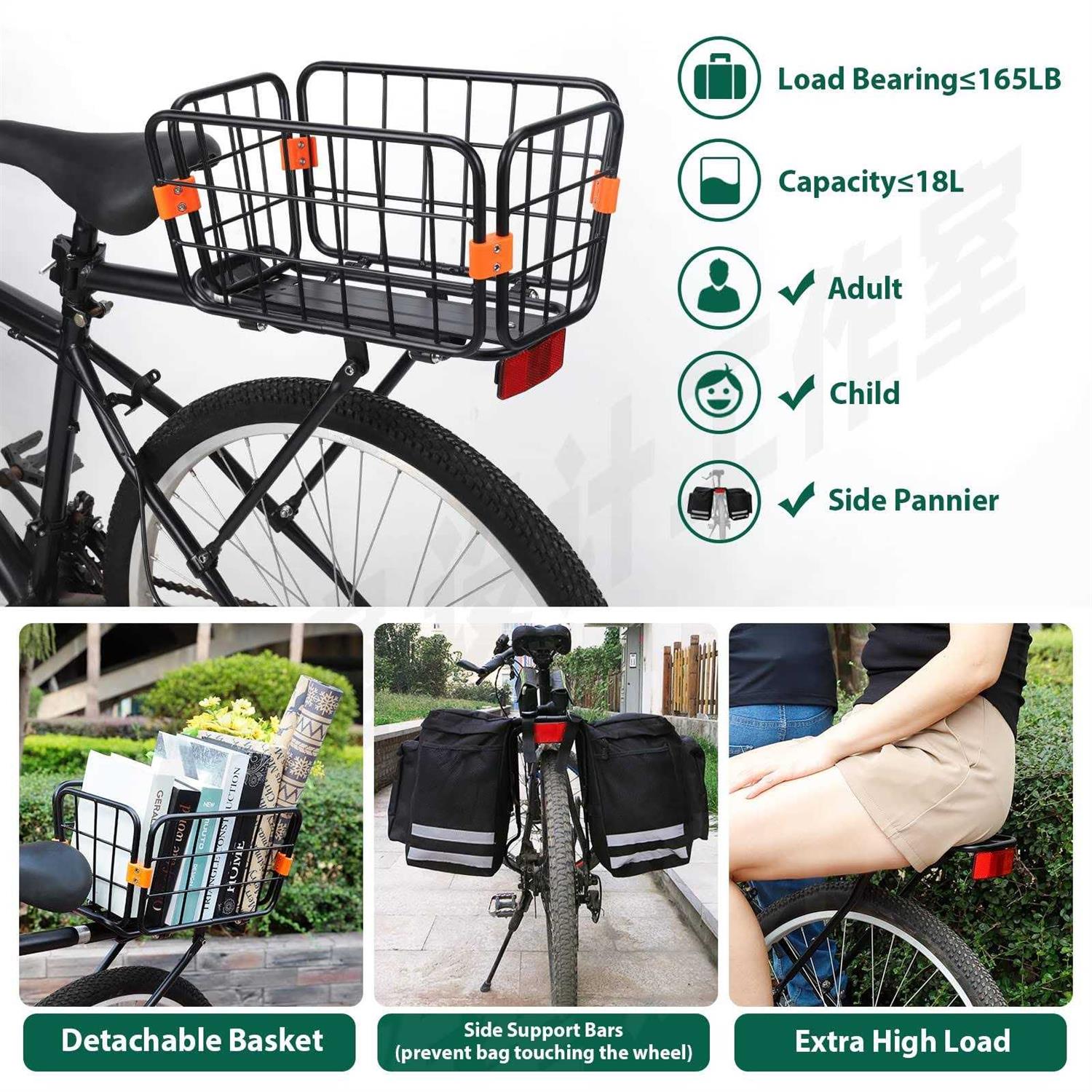 Meecoo Spring Bike Rear Rack 165 LB Capacity Universal Bike Basket Rear ...