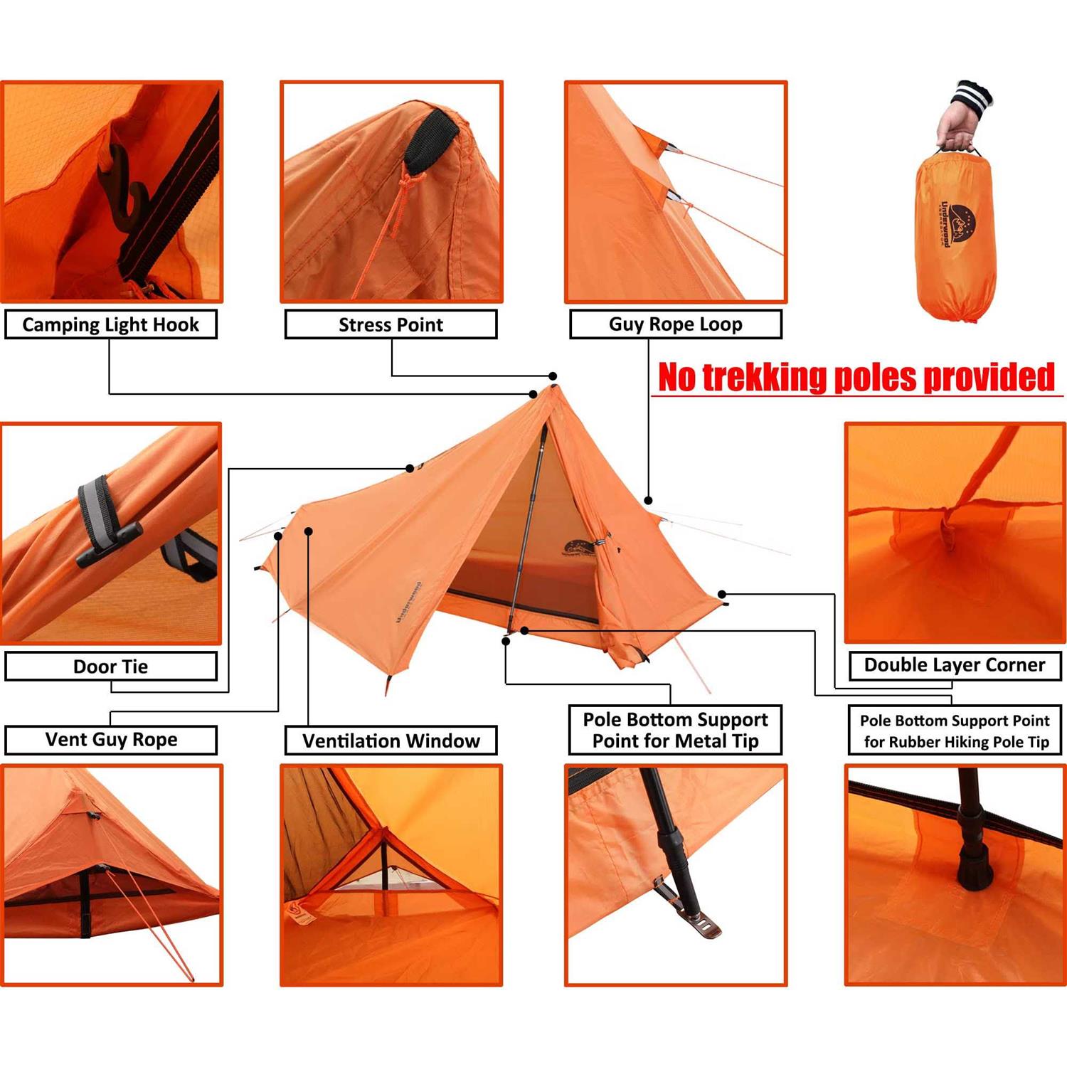 Person Trekking Pole Tent for Backpacking Ultralight Backpacking Tent ...