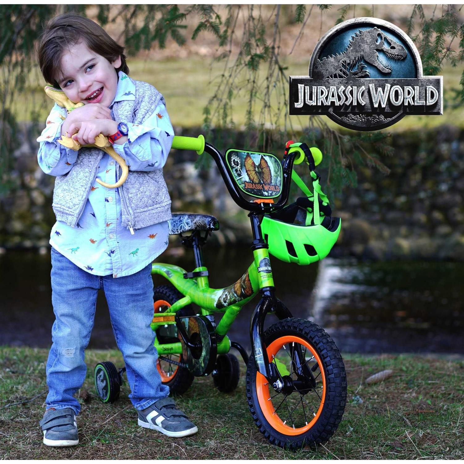 Jurassic World 12-inch Raptor Boy's Bicycle with Training Wheel, Green ...