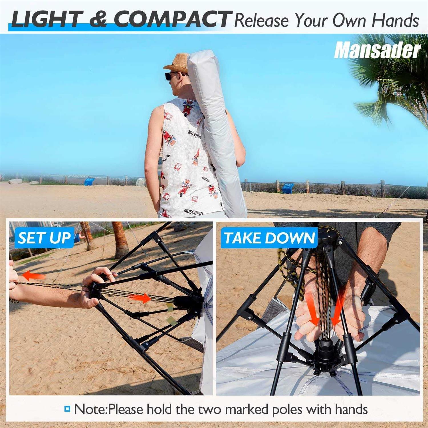 Mansader Beach Tent Pop Up Shade Instant Beach Tents Sun Shelter with UPF 50+ UV Protection ...