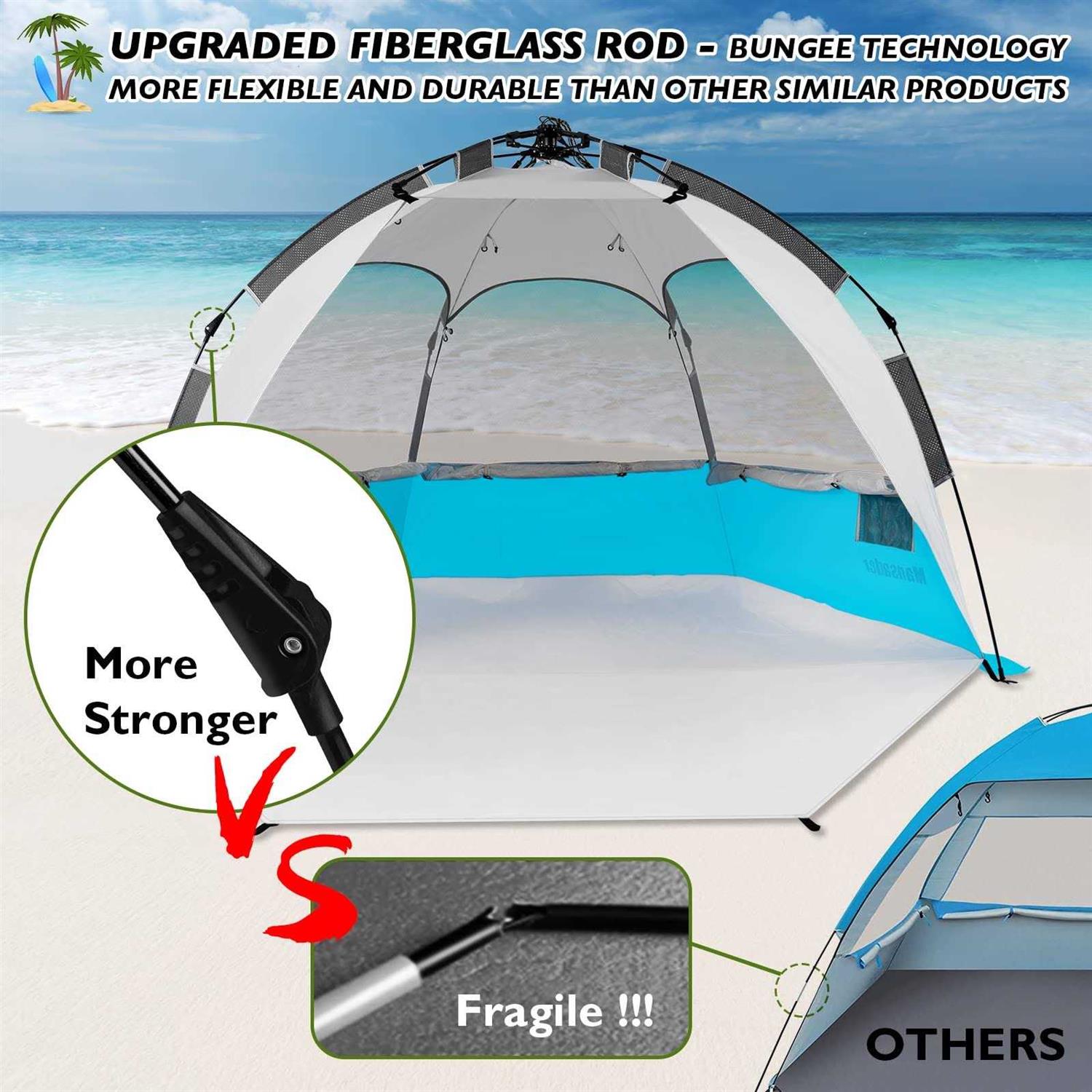 Mansader Beach Tent Pop Up Shade Instant Beach Tents Sun Shelter with UPF 50+ UV Protection ...