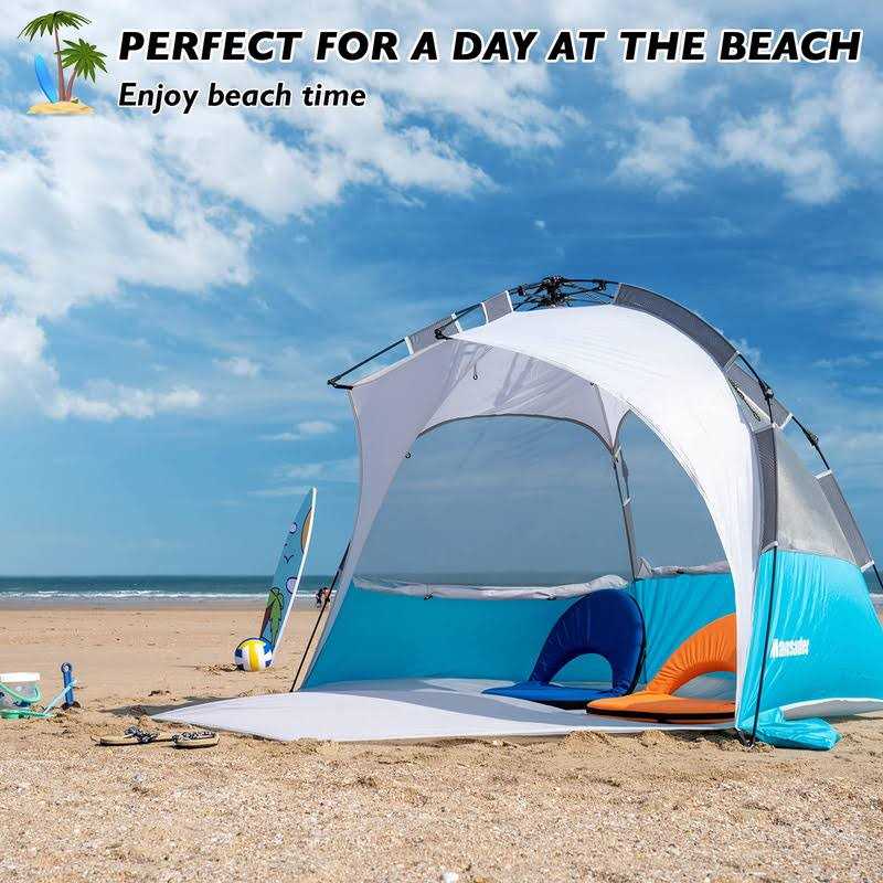 Mansader Beach Tent Pop Up Shade Instant Beach Tents Sun Shelter with UPF 50+ UV Protection ...