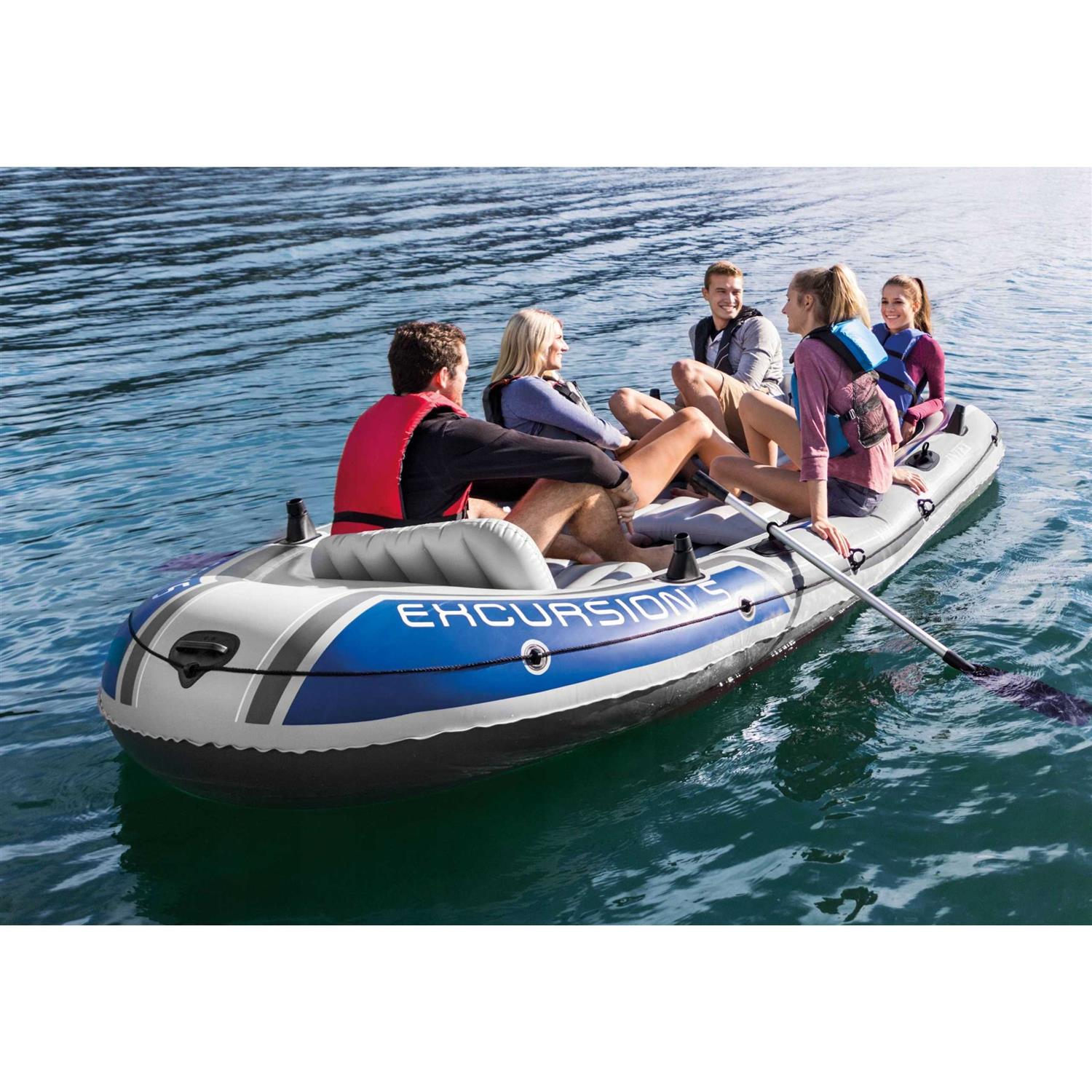 Intex Excursion 5 Person Inflatable Boat Set w/ 2 Oars - Sports ...