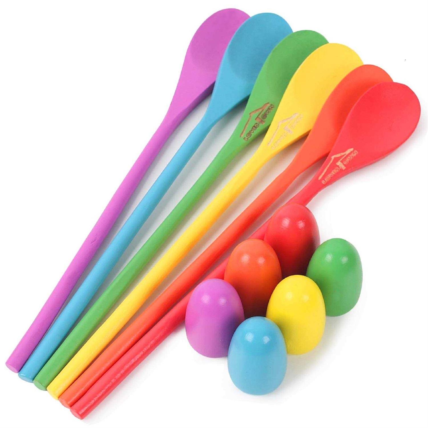 Lovestown 12 Pcs Egg Spoon Race Game Sets Wooden Balance Relay Games ...