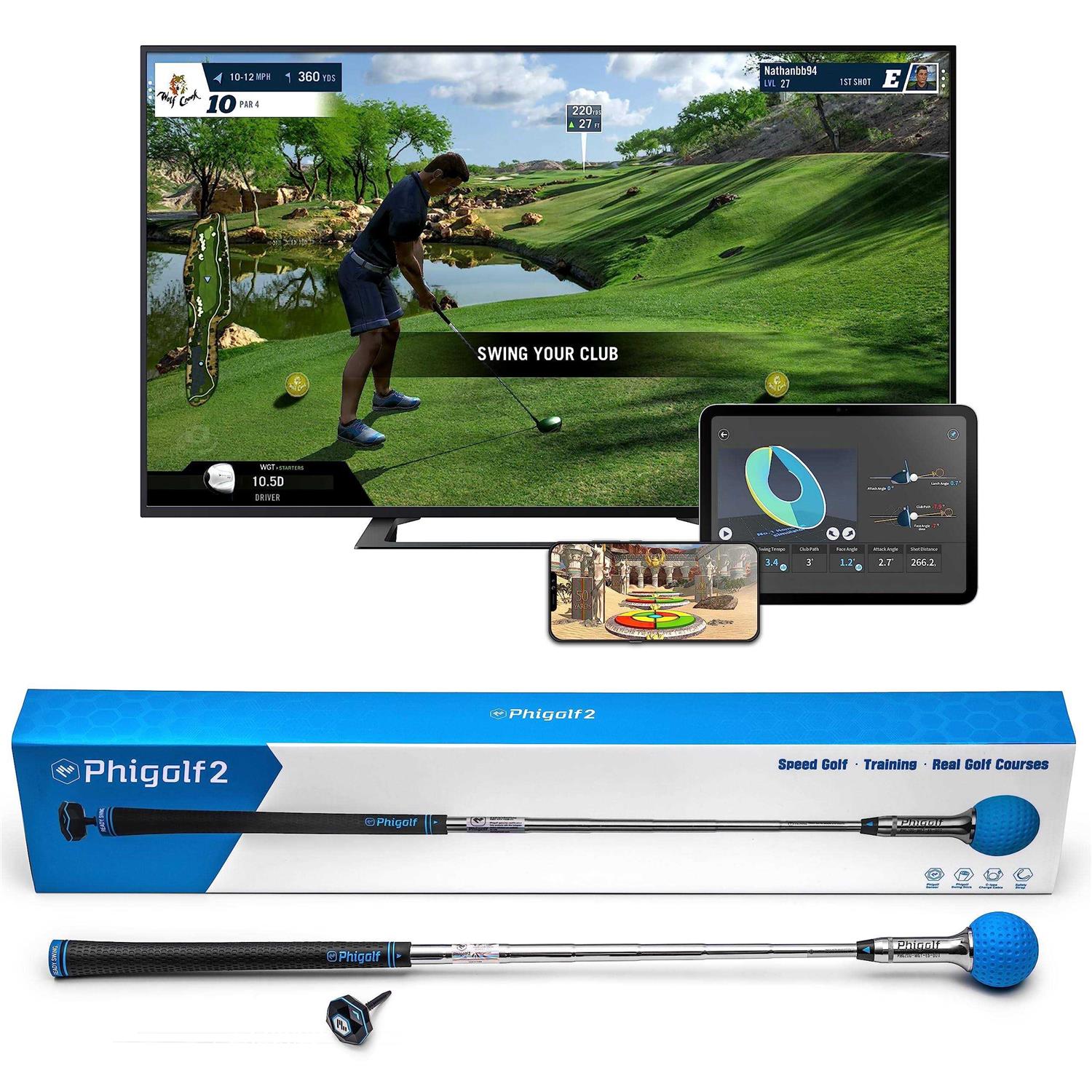 Phigolf Phigolf2 Golf Simulator with Swing Stick for Indoor & Outdoor ...