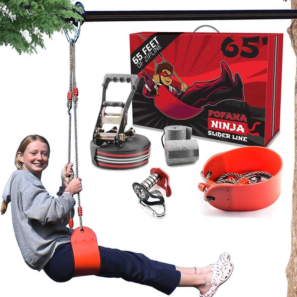 Fofana Ninja Slider Zip Lines for Kids and Adults Outdoor 65 Ft ...