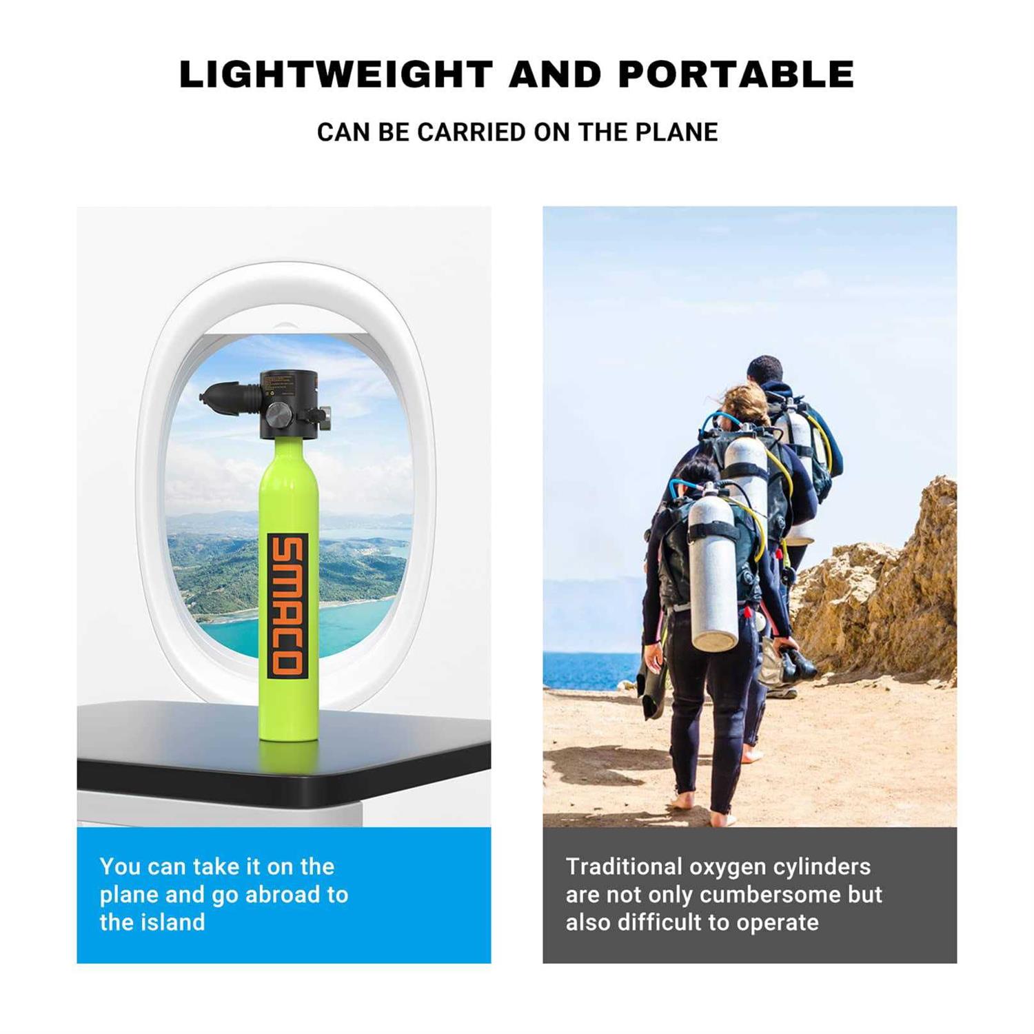 Smaco S300 Plus Mini Scuba Tank 0.5L Portable Mini Diving Tank Reusable ...