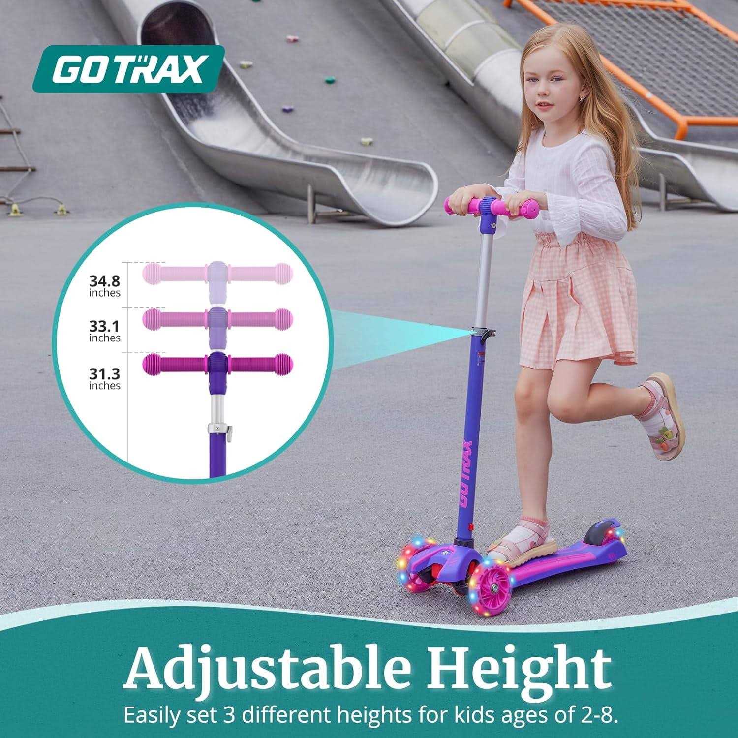 Gotrax Kids Kick Scooter, LED Lighted Wheels and Adjustable Height Handlebars - Sports Supplies ...