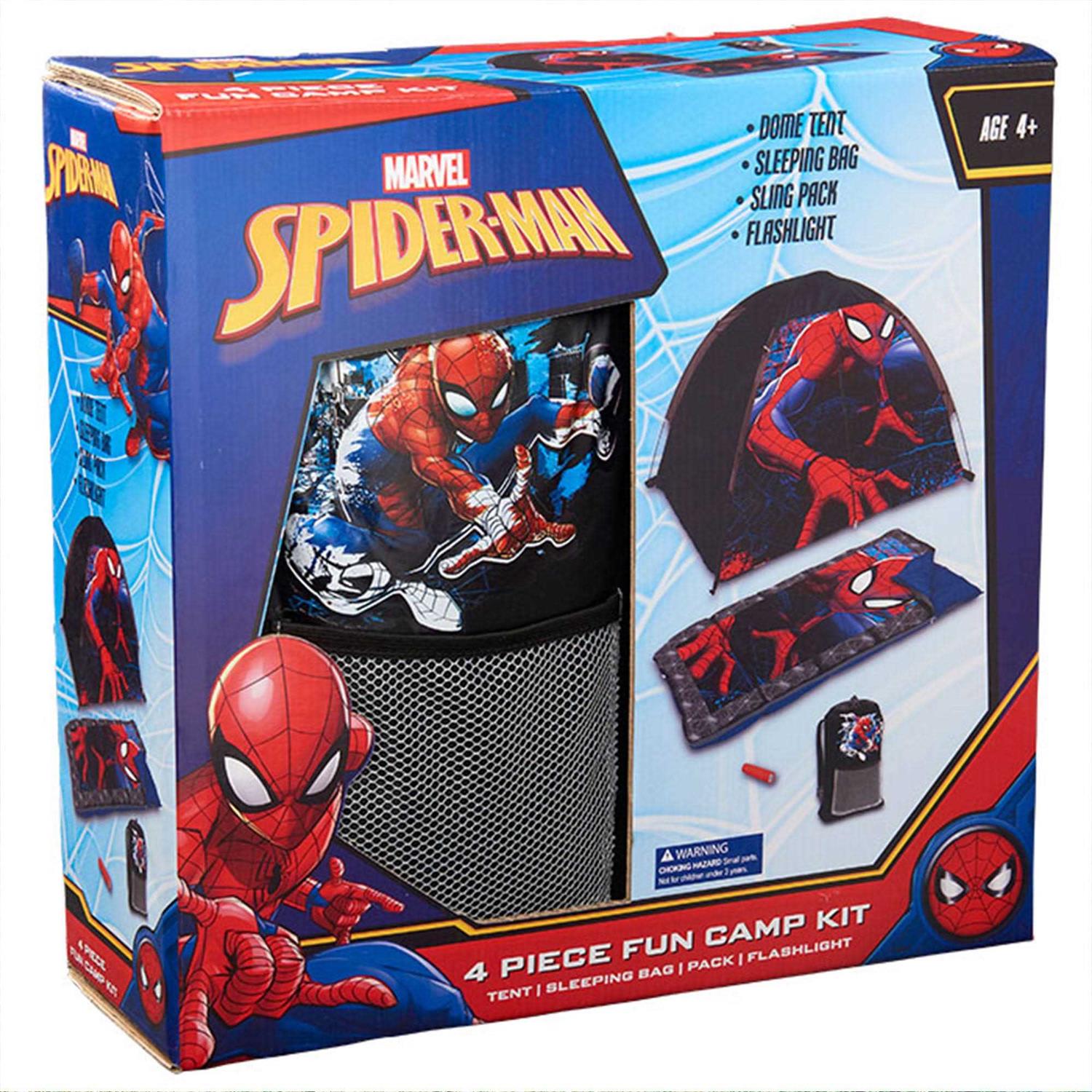 Marvel Spiderman Outdoors Kids Camping Set 4 pc with Tent and Sleeping ...