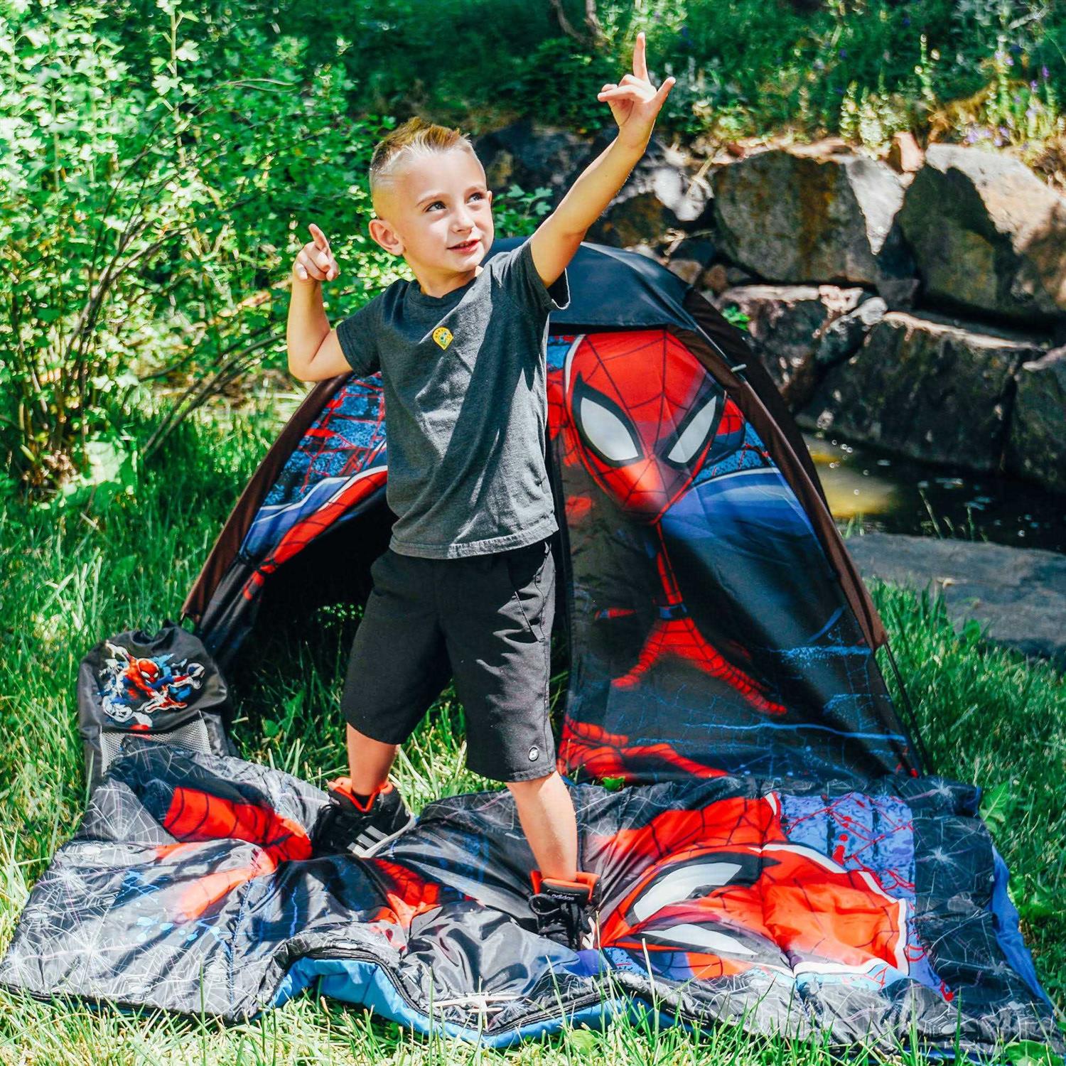 Marvel Spiderman Outdoors Kids Camping Set 4 pc with Tent and Sleeping ...