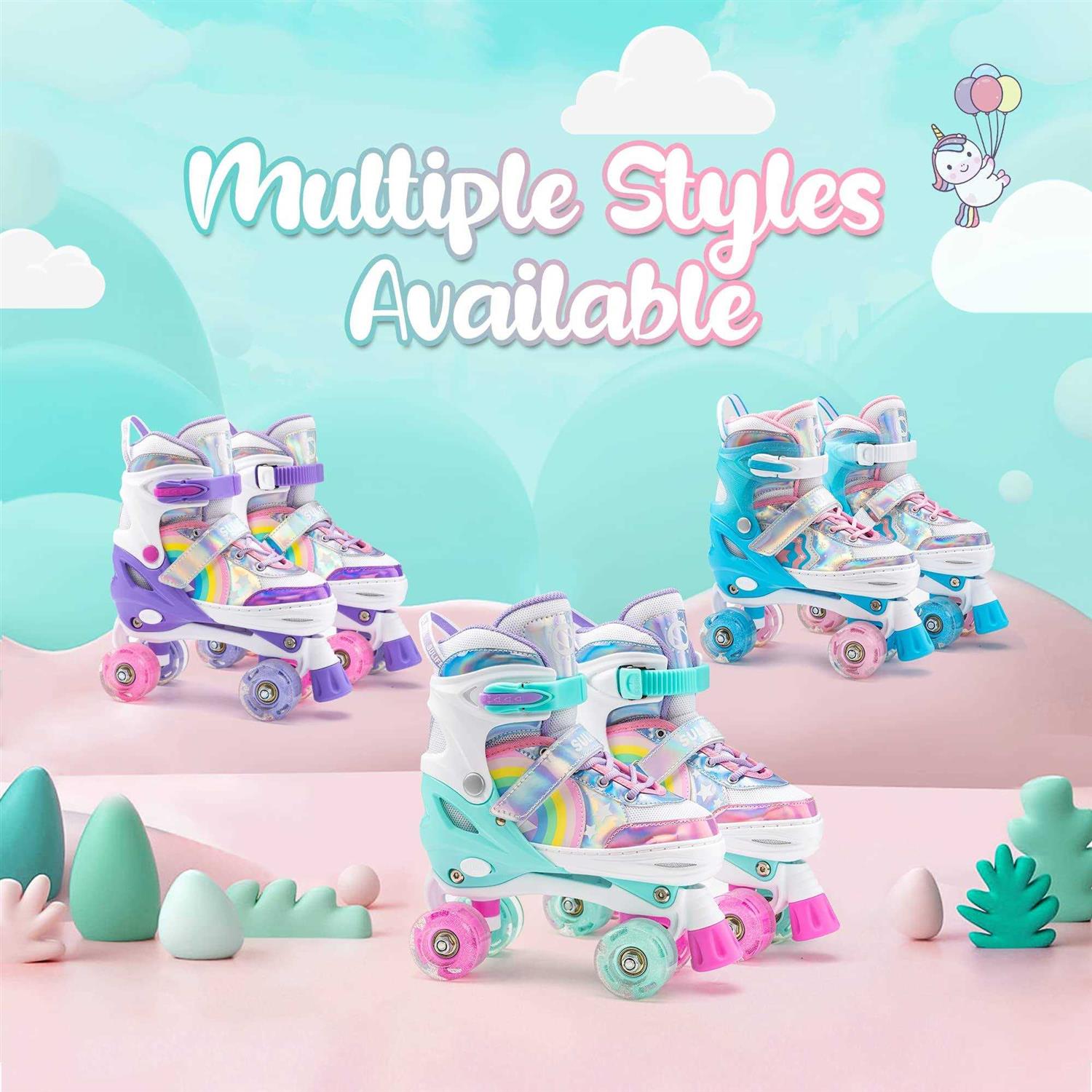 SULIFEEL Rainbow Unicorn 4 Size Adjustable Light up Roller Skates for ...