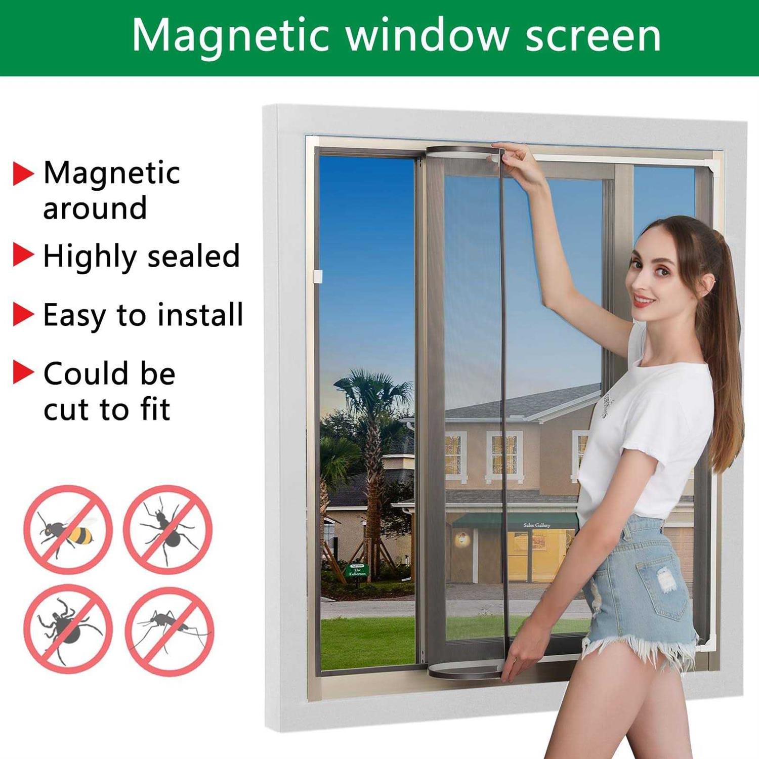 JOOFAN DIY Adjustable Magnetic Window Screen Max 56x35W Fits Magnet ...