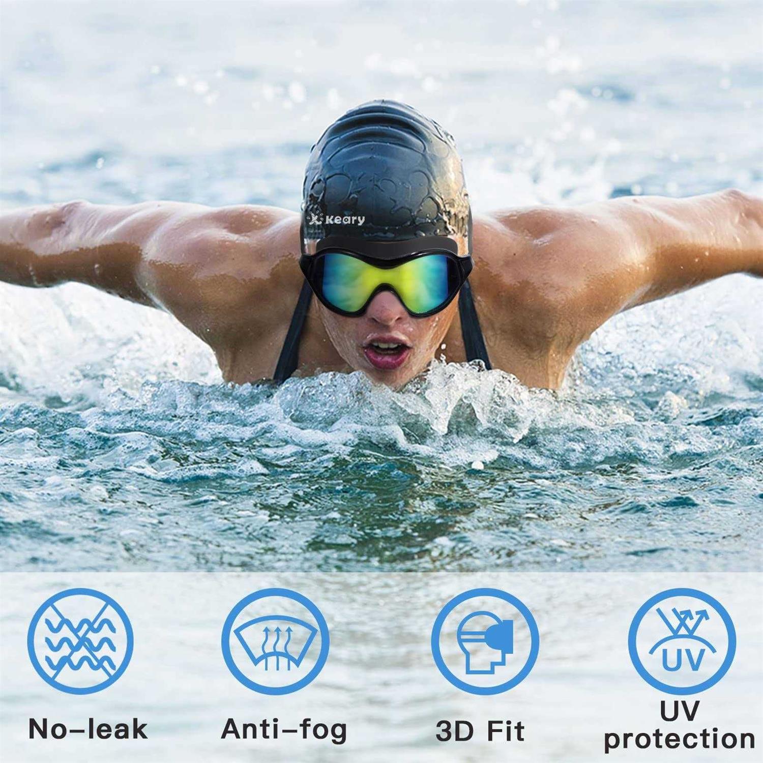 Keary 2 Pack Swim Goggles for Adult Youth with Soft Silicone Gasket ...