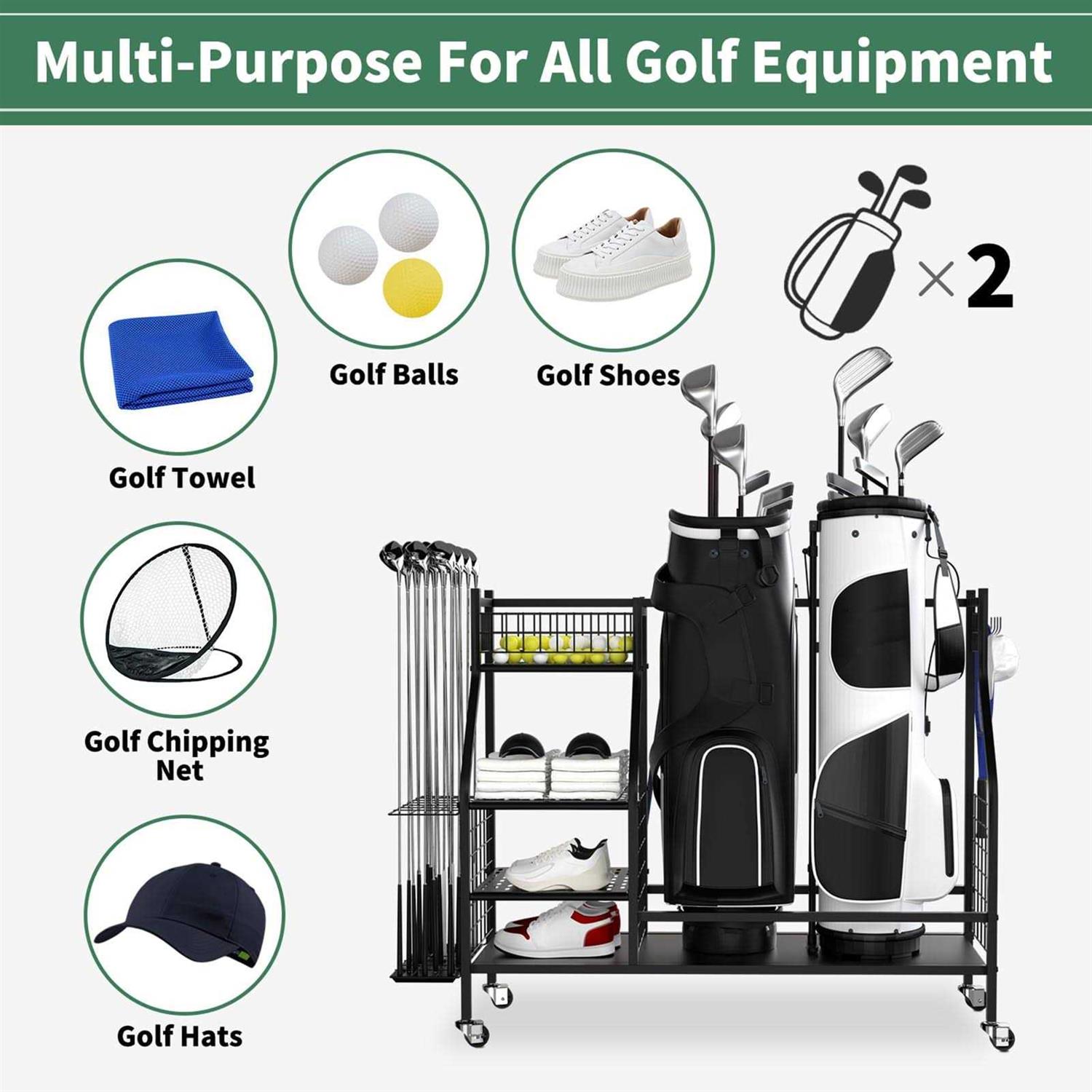 HoneySky Golf Storage Organizer for Garage Double Golf Bag Stand ...