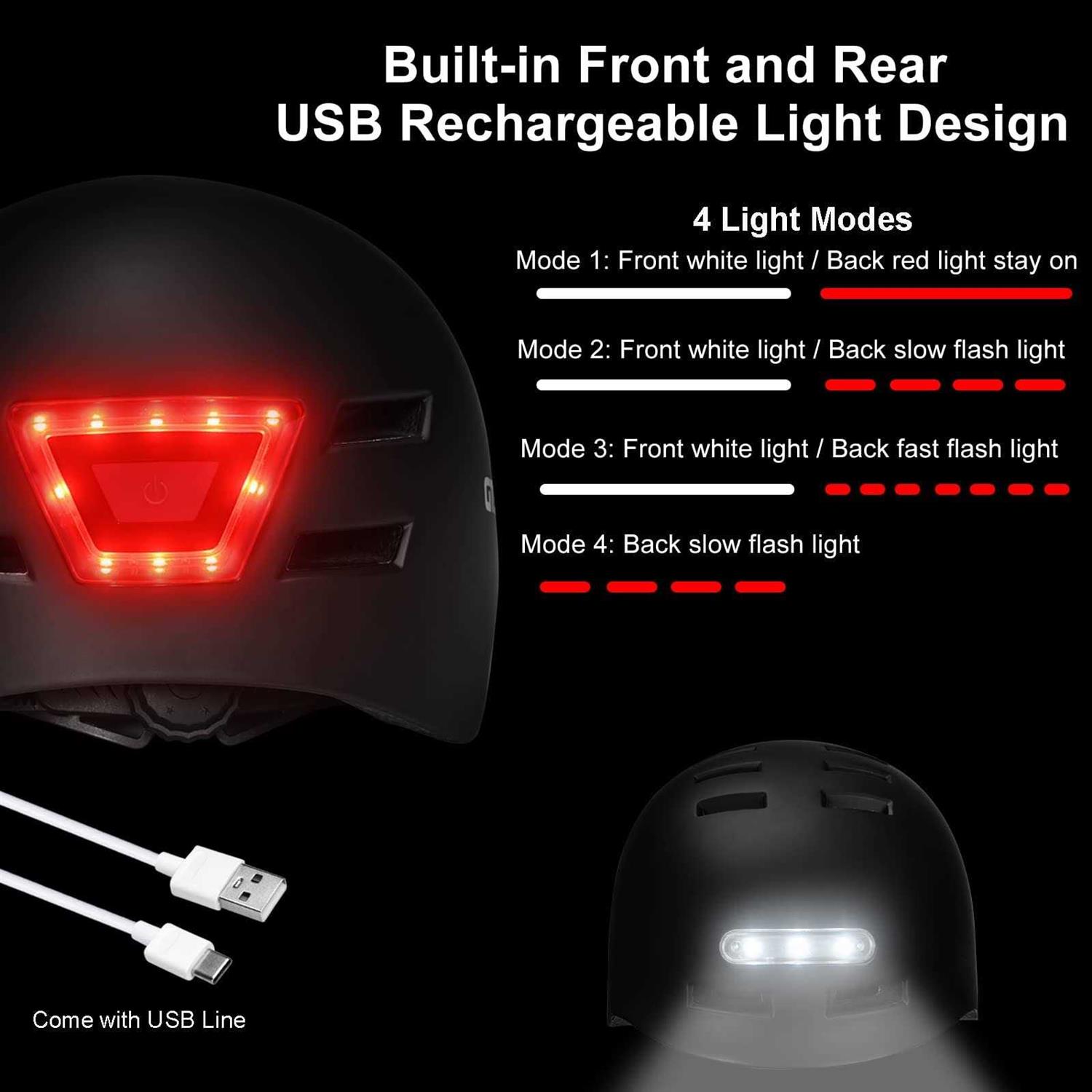 Gtsbros Adult Bike Helmet with Light Front and Rear Led Lights - Sports ...