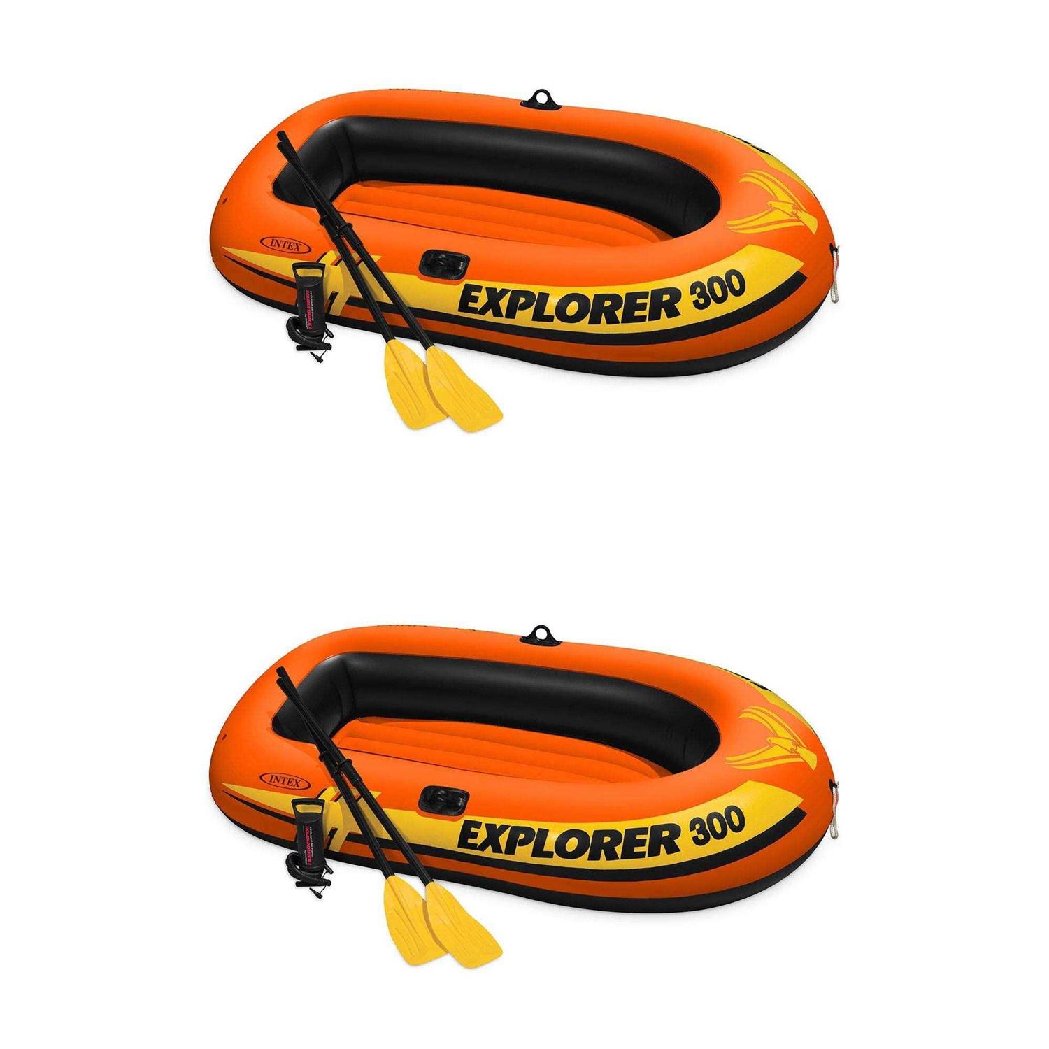Intex Explorer 300 Compact Fishing 3 Person Raft Boat w/ Pump Oars ...