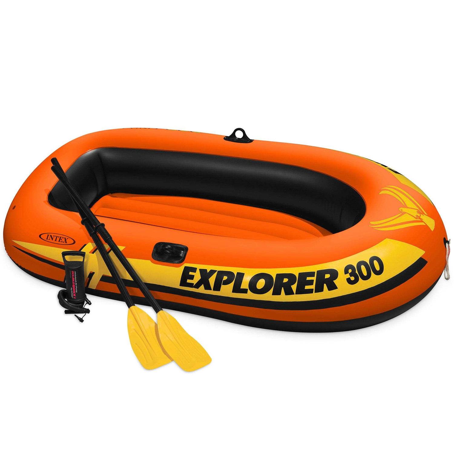 Intex Explorer 300 Compact Fishing 3 Person Raft Boat w/ Pump Oars ...