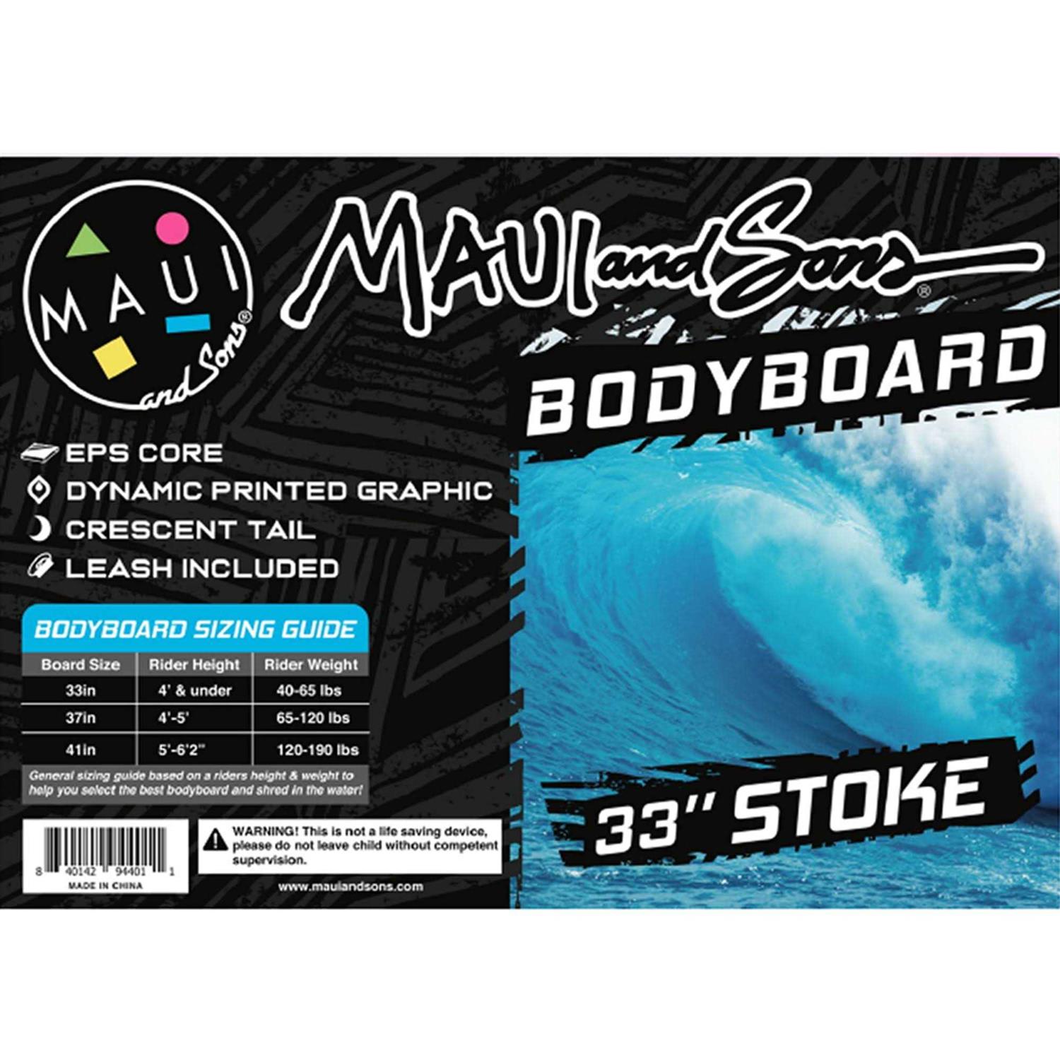 Maui and Sons 33 inch Lightweight Bodyboard with Leash - Sports ...