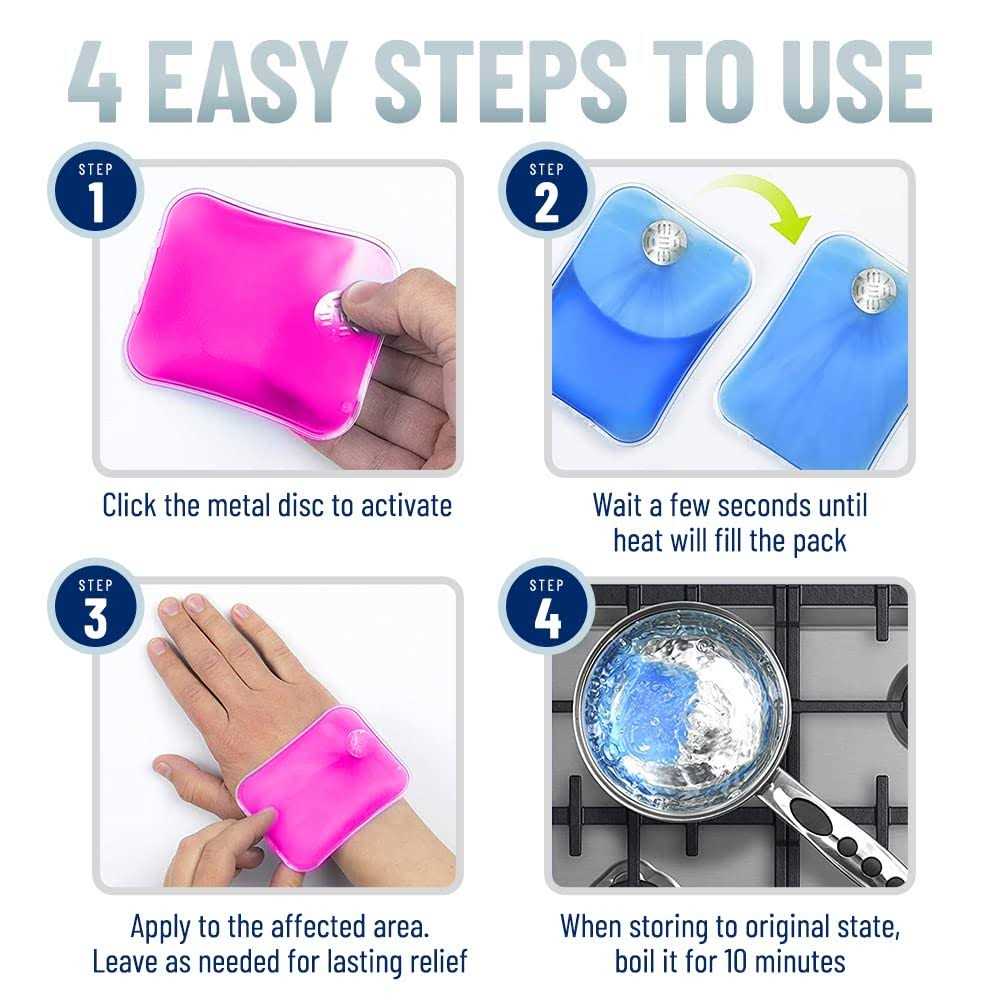 Reusable Heat Packs Set of 8 Gel Hand Warmer with Snap to Heat Metal ...