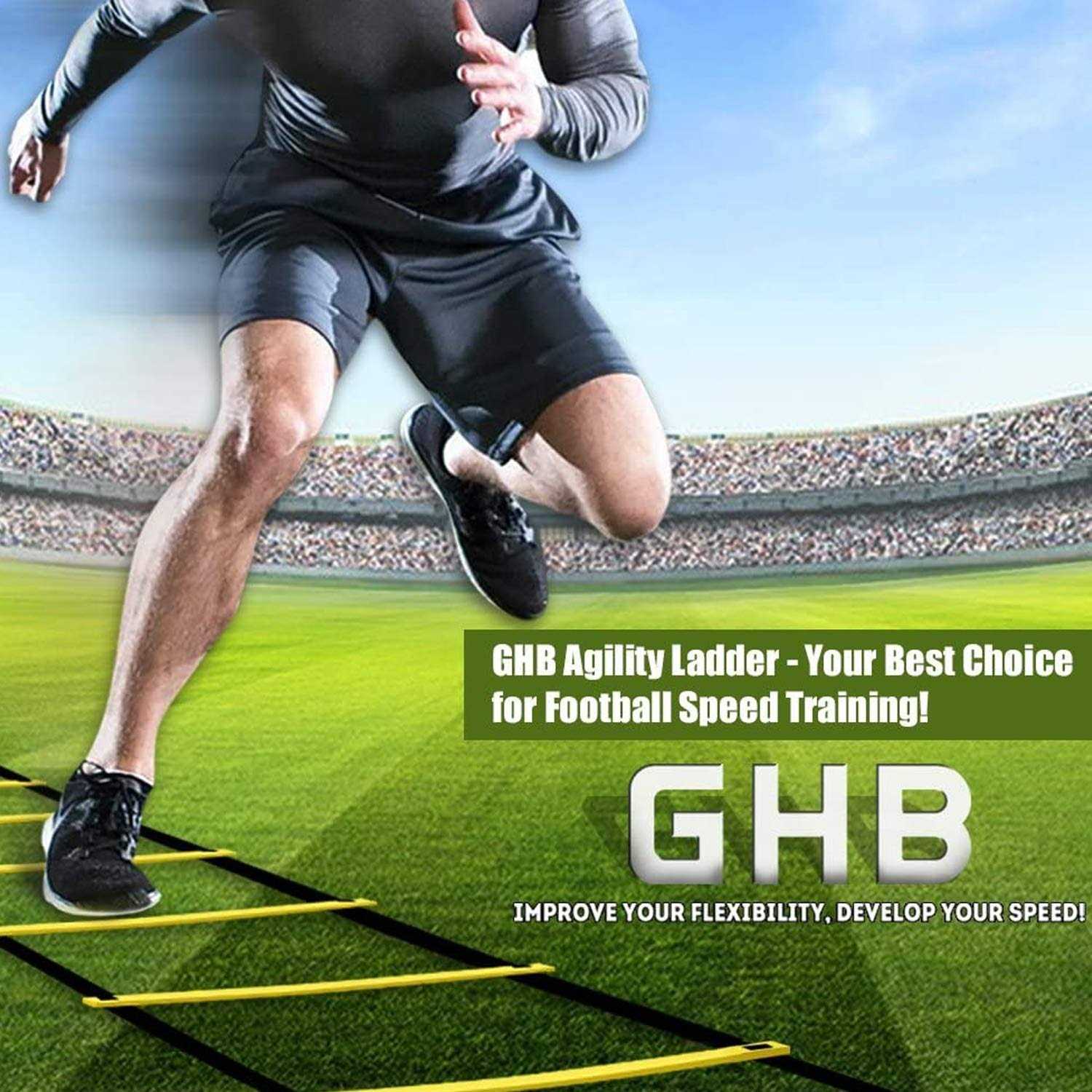 GHB Pro Agility Ladder Agility Training Ladder Speed 12 Rung 20ft with Carrying Bag - Sports ...
