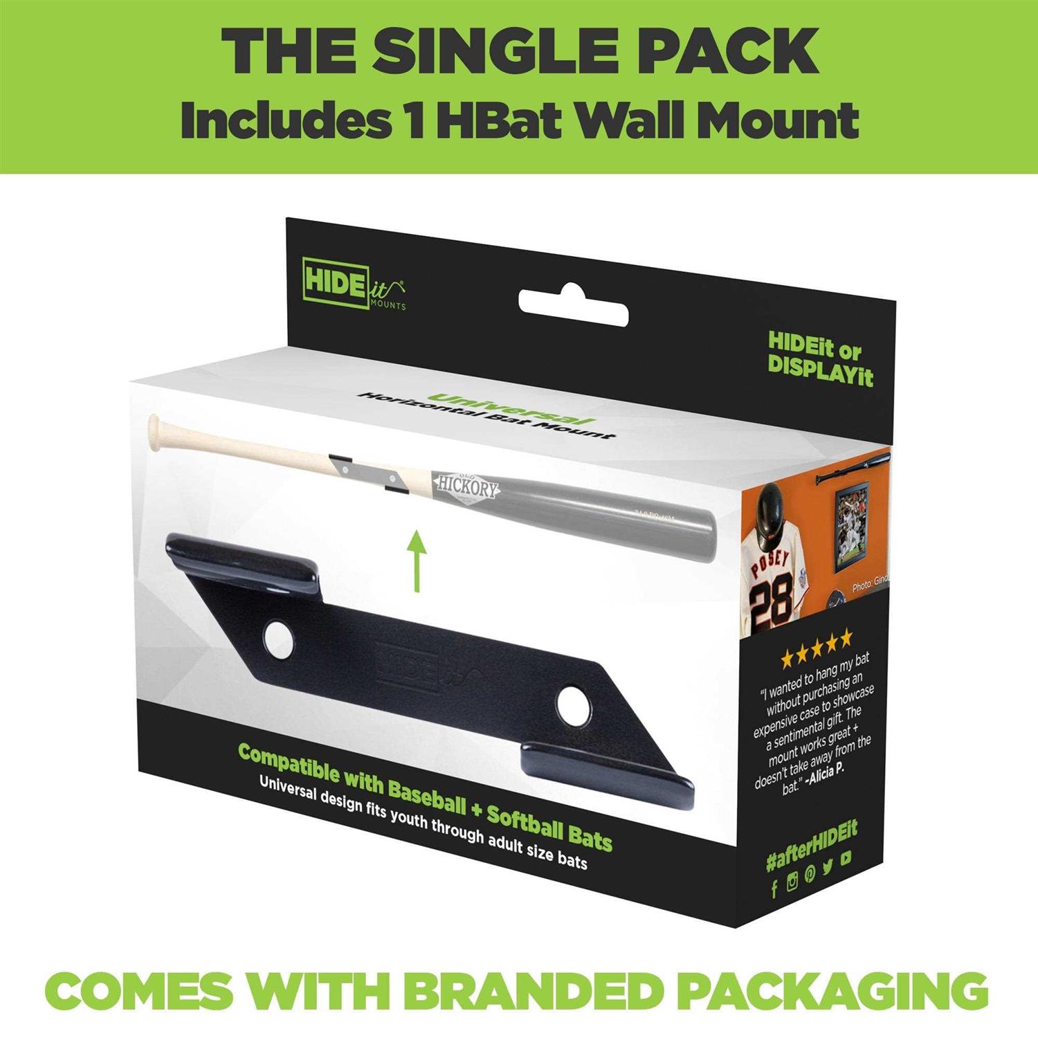 HIDEit Mounts HIDEit HBat Horizontal Baseball Bat Mount HBAT-BLK ...