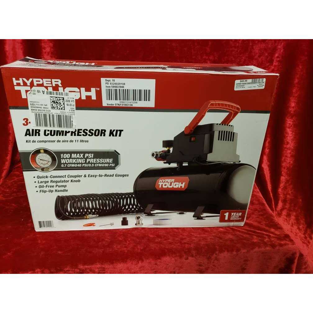 Hyper Tough 3 Gallon Oil-free Portable Air Compressor with Hose ...