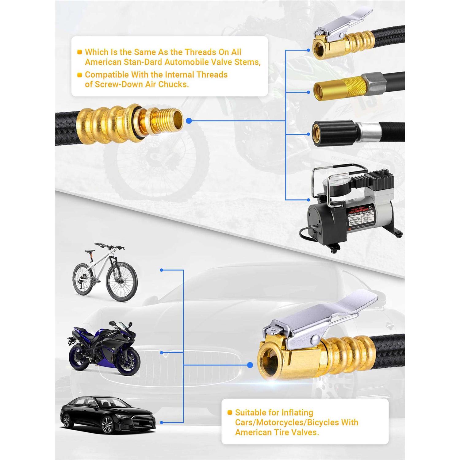 LUMITECO 12'' Tire Inflator Extension Tube Tyre Pump Quick Inflation ...