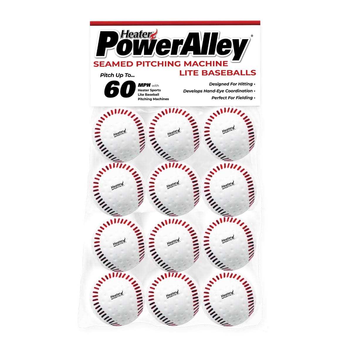 Heater Sports PowerAlley Seamed 60 MPH White Lite Baseballs - Sports ...